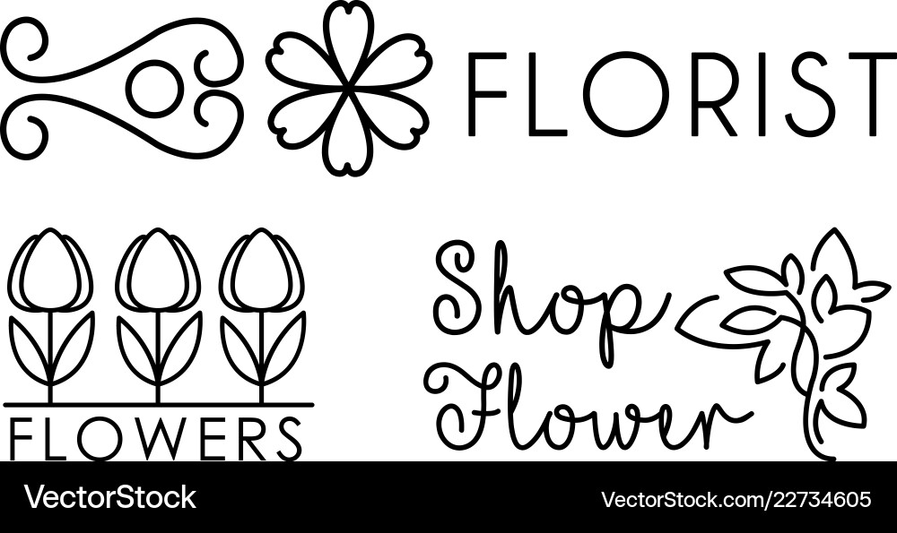 Flower shop linear logo floral design elements Vector Image