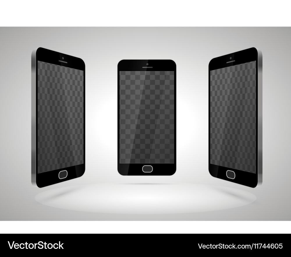 Three realistic glossy smartphones mockup Vector Image