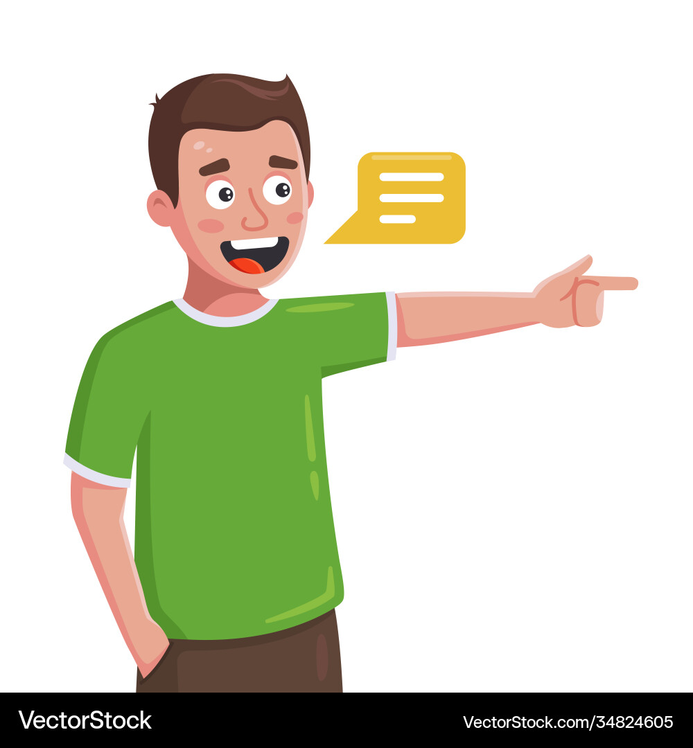 Young man speaks and shows direction Royalty Free Vector