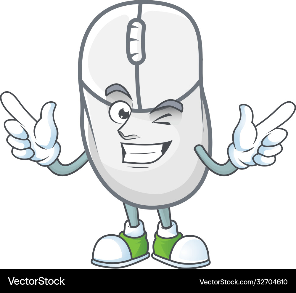 A comical face white mouse mascot with wink eye Vector Image