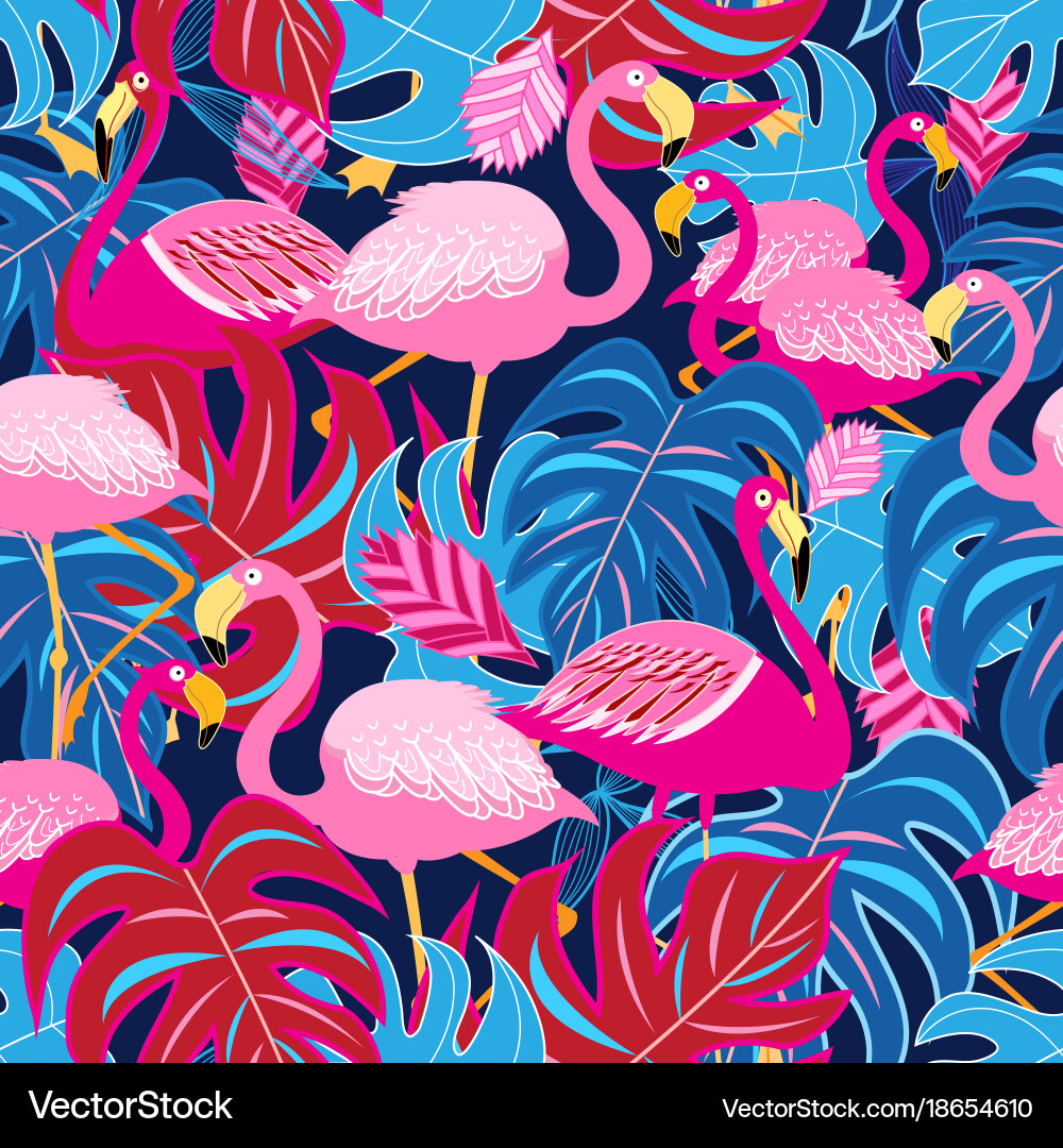 Beautiful bright tropical pattern of pink Vector Image