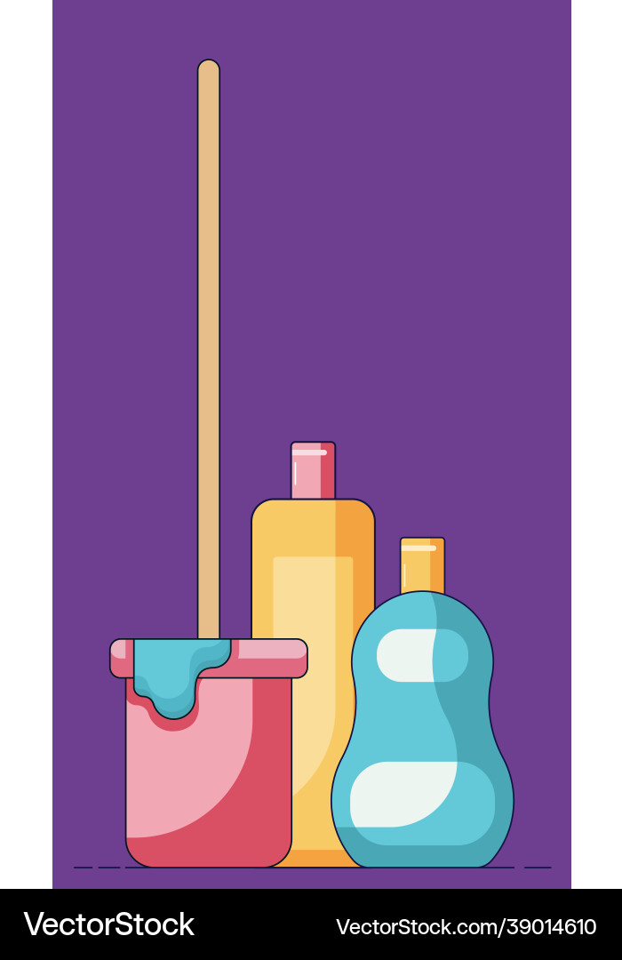 Cartoon a bucket with mop Royalty Free Vector Image