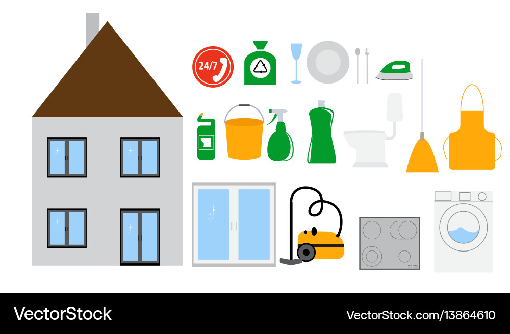 House cleaning tools icon set on modern flat style