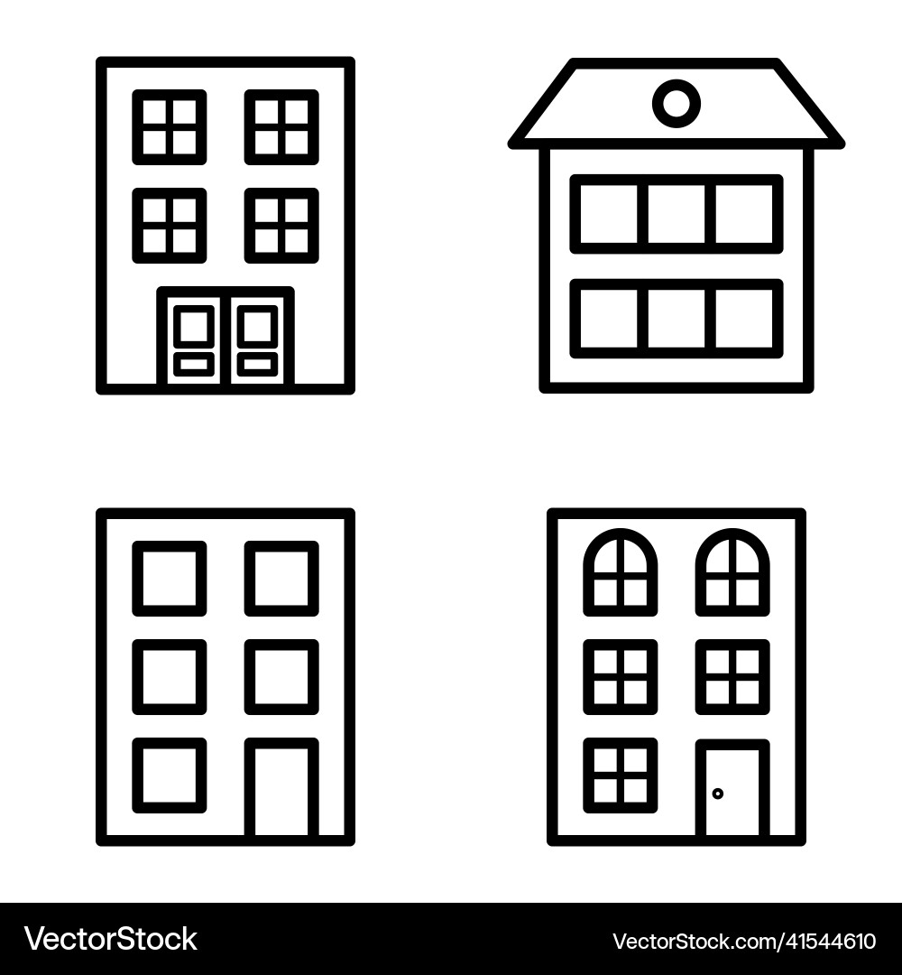 Houses flat icon set isolated on white background Vector Image