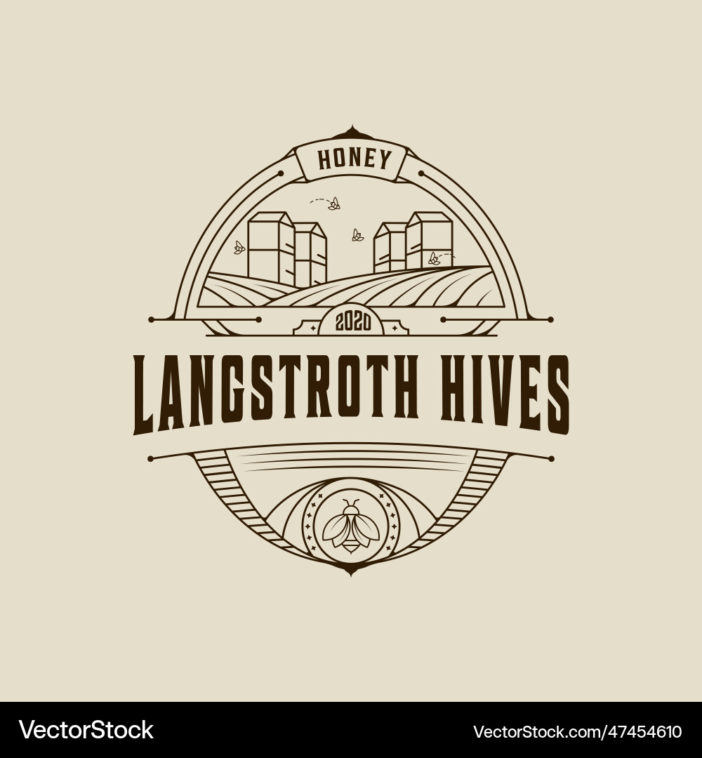 Langstroth hive logo line art vintage template Vector Image