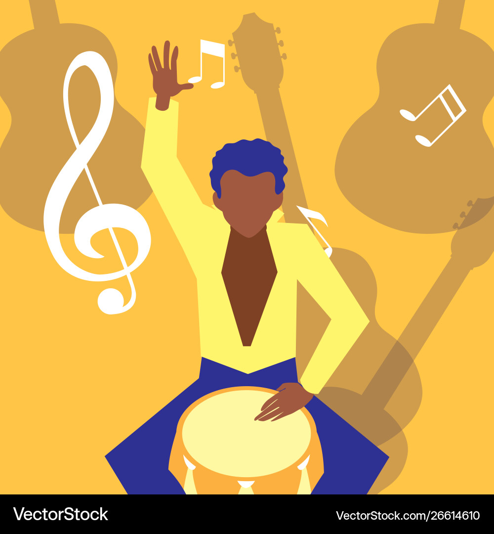 Musician man drum playing music Royalty Free Vector Image