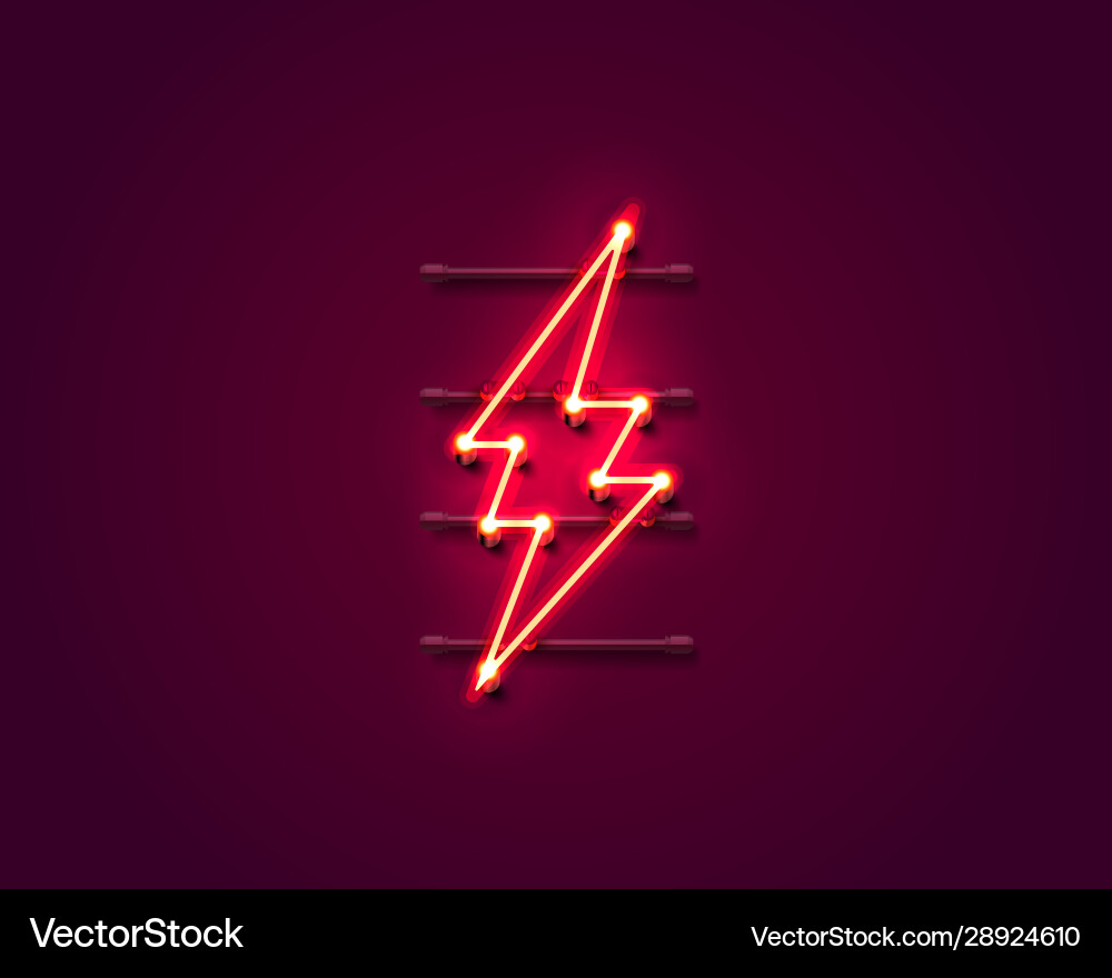 Neon sign lightning signboard on red Royalty Free Vector