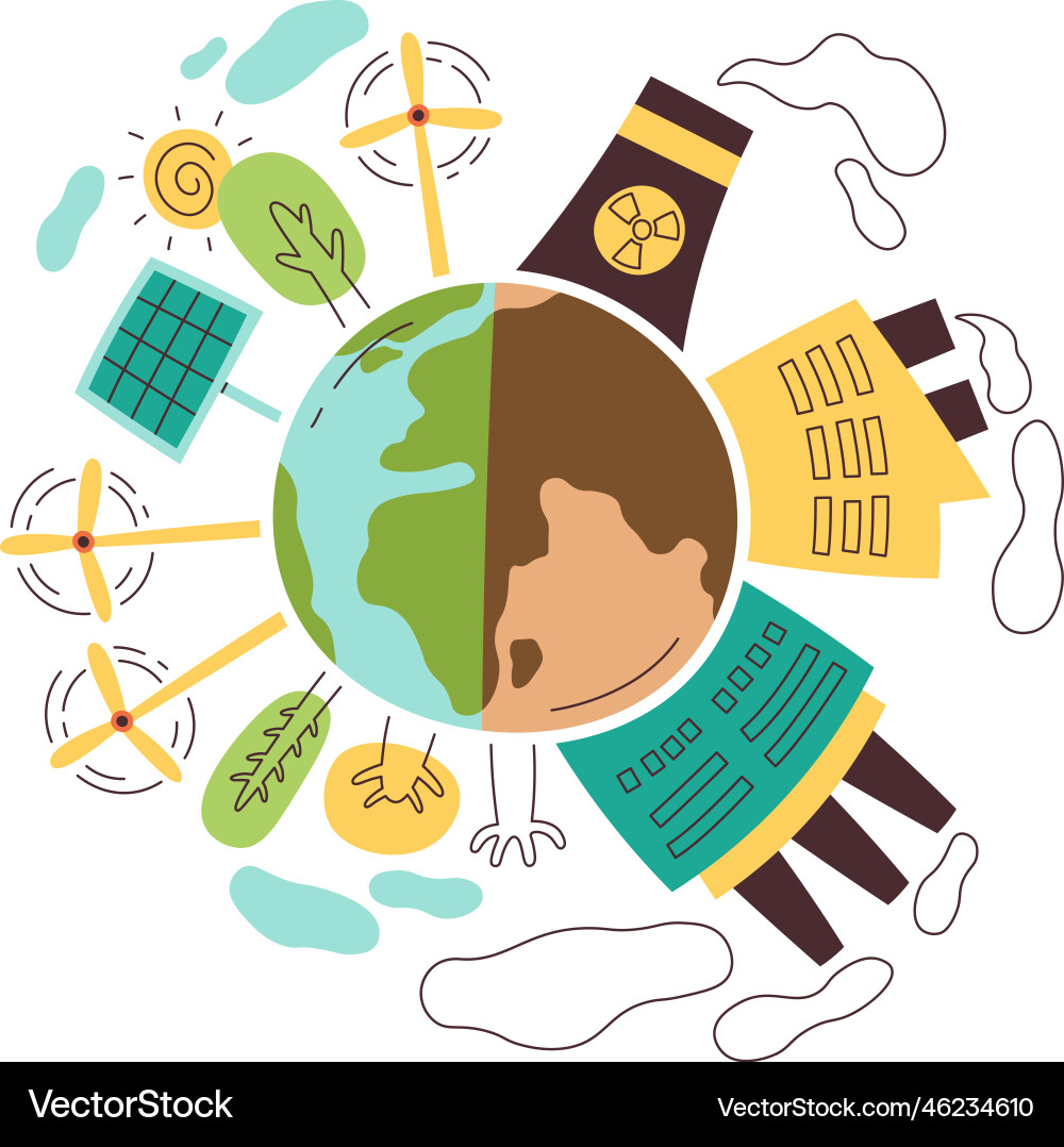 Renewable energy and plants on earth flat Vector Image