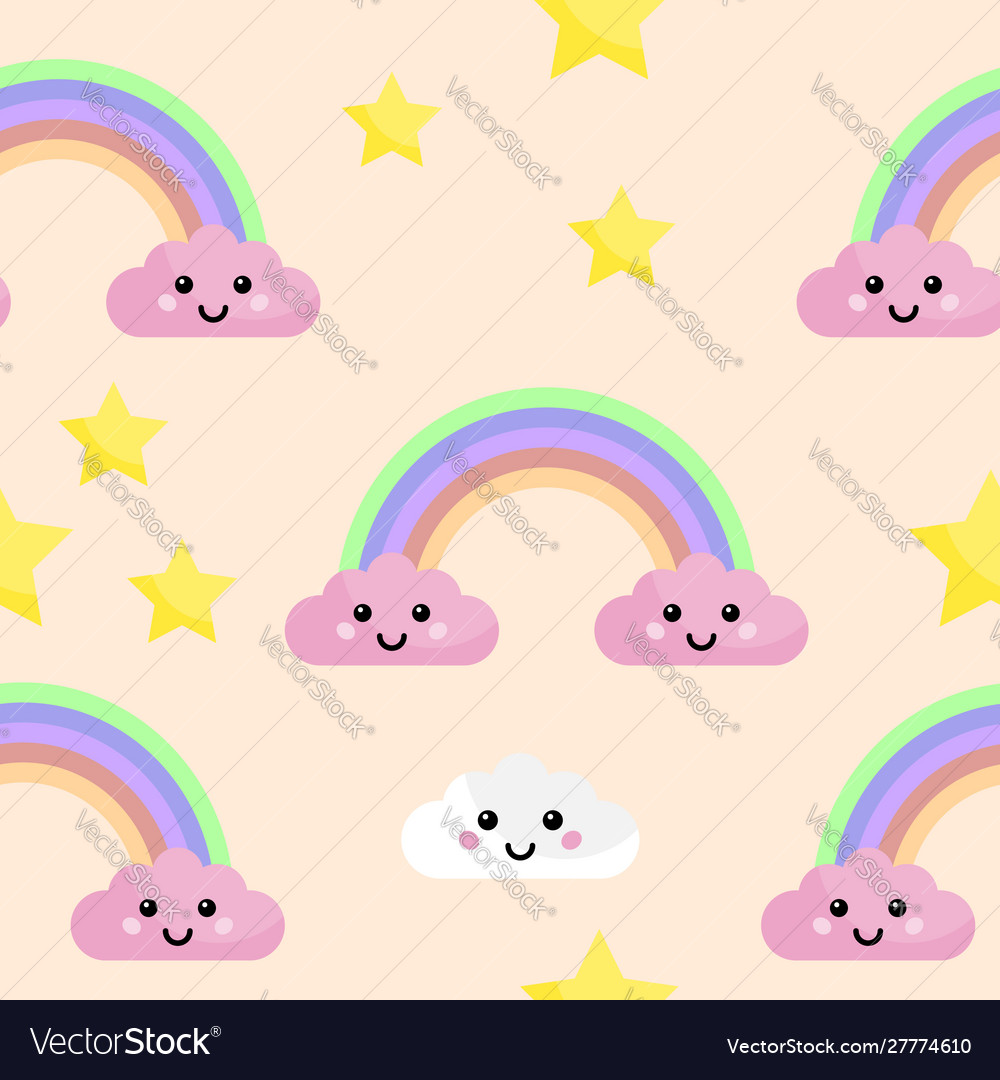 Seamless pattern with rainbow and clouds Vector Image