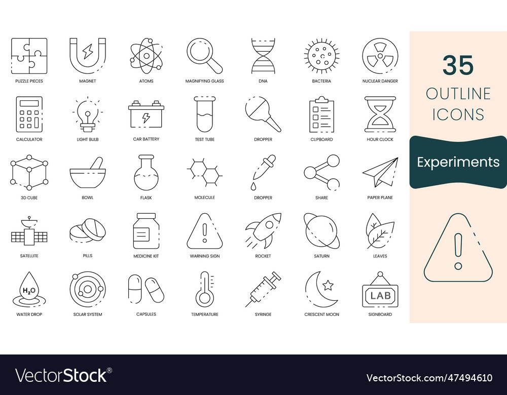 Set of experiments icons thin outline icons pack Vector Image