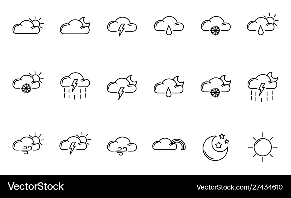 Weather outline icons Royalty Free Vector Image