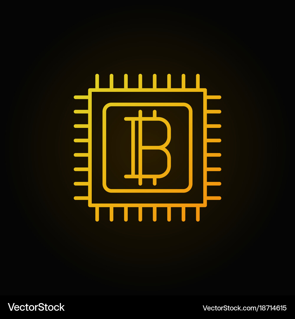 Bitcoin in microprocessor golden linear icon Vector Image