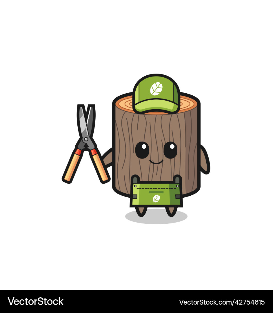 Cute tree stump as gardener mascot Royalty Free Vector Image