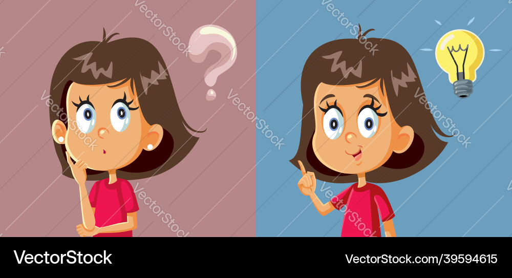 Little girl having a question finding the answer Vector Image