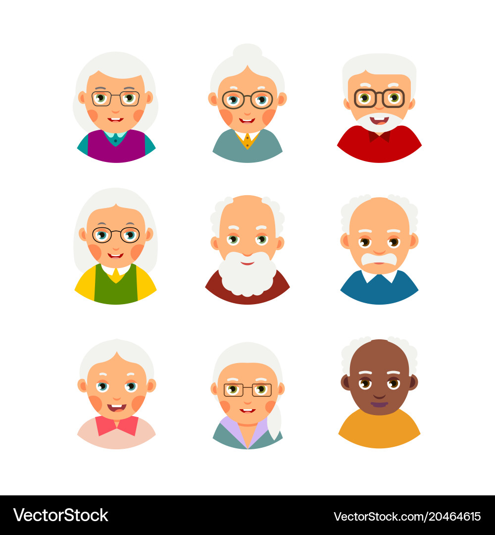 Set avatars older people kit avatars elderly Vector Image