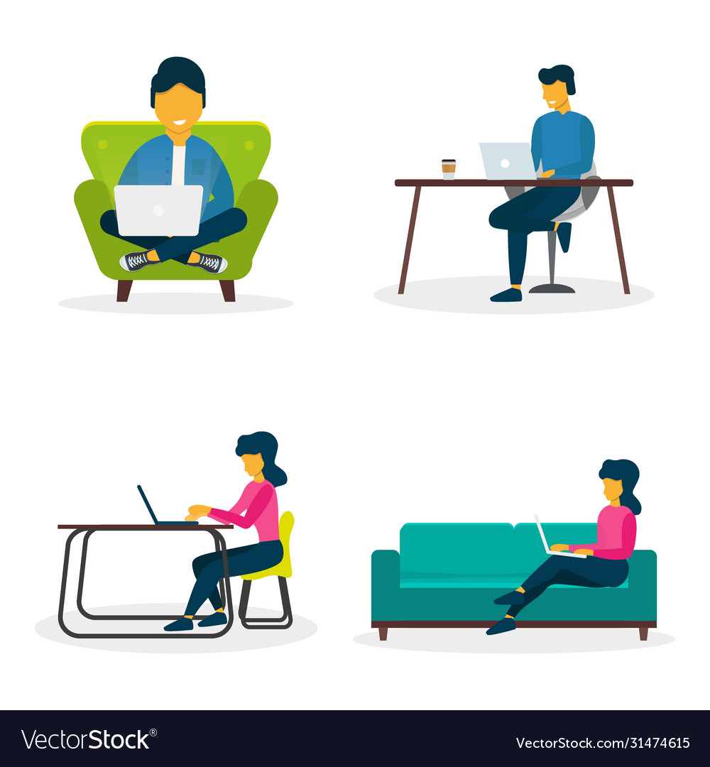 Set freelance or study concepts man work Vector Image