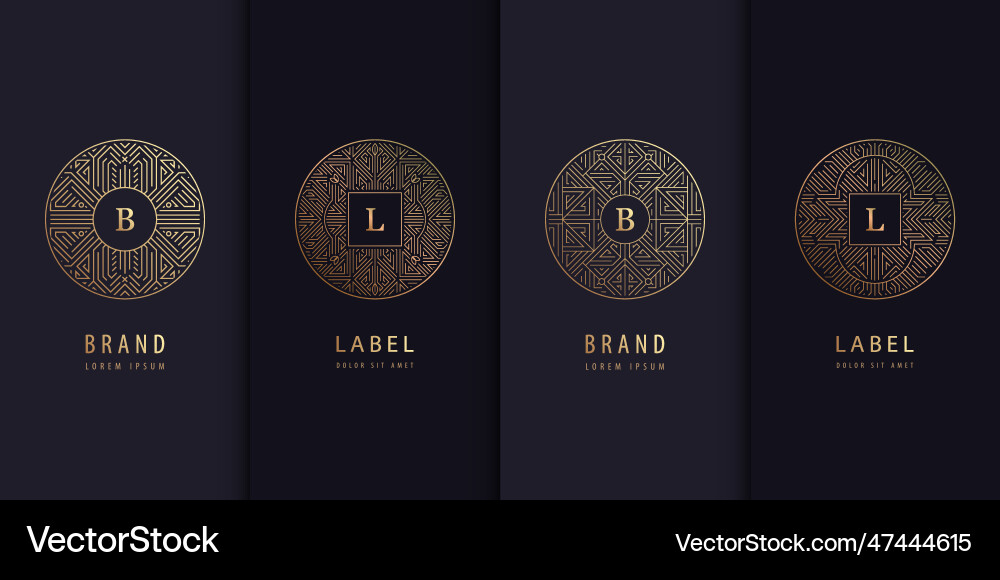 Set of golden label design patterns circle Vector Image