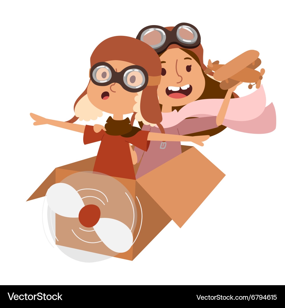 Small cartoon kids playing pilot aviation Vector Image