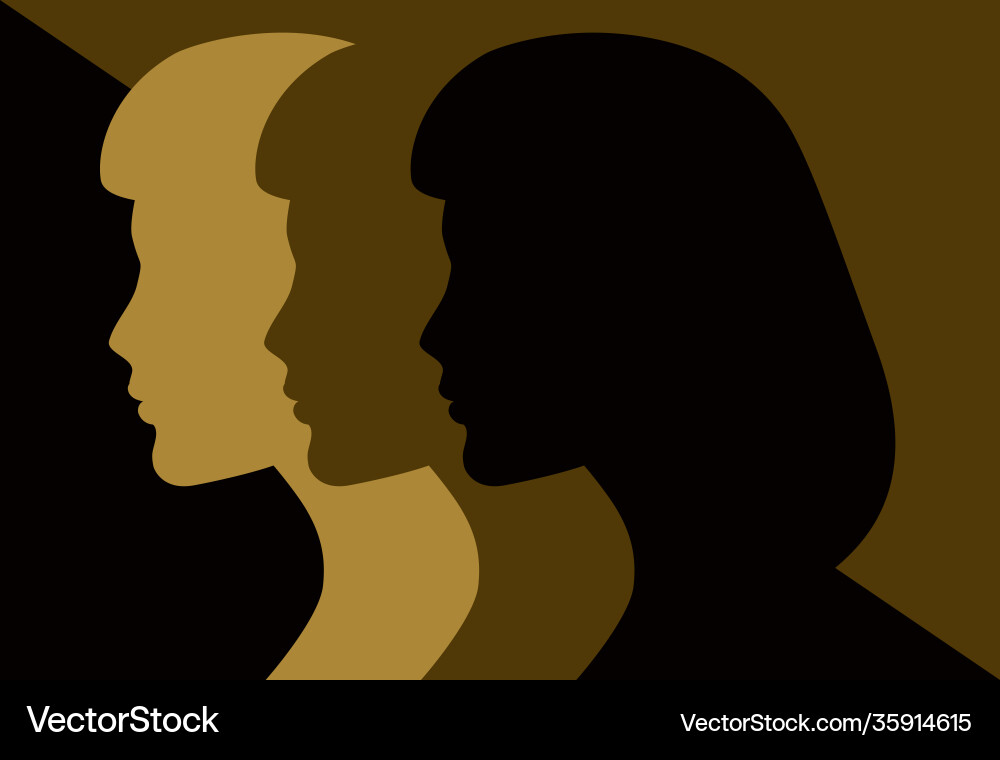 Three women in silhouette side view Royalty Free Vector