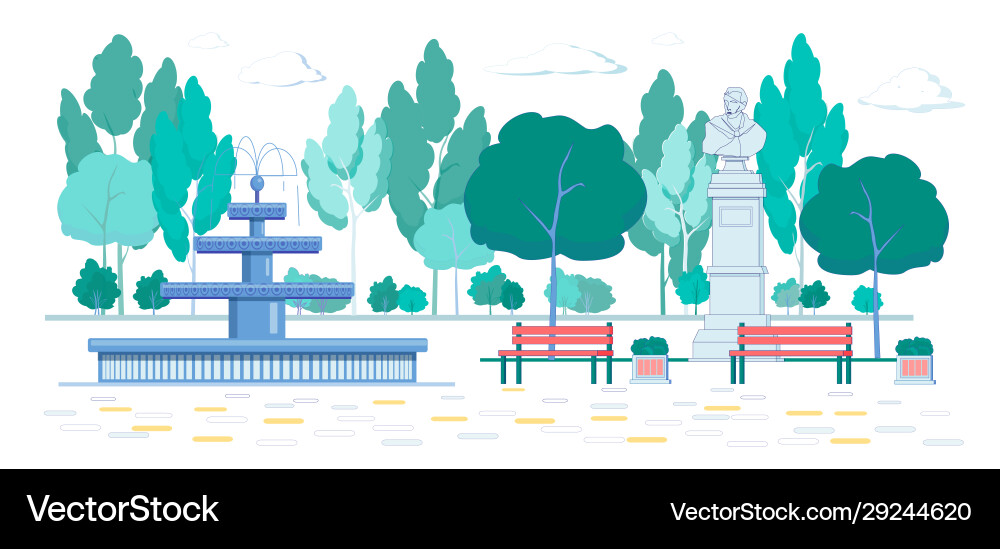 Classic university park with fountain monument Vector Image