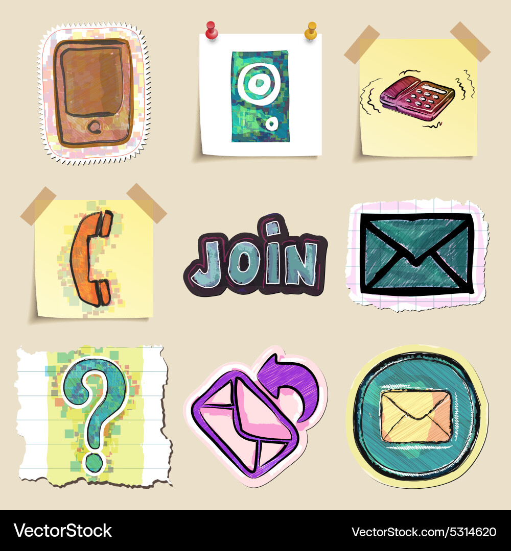 Communication icons set hand drawn and isolated Vector Image