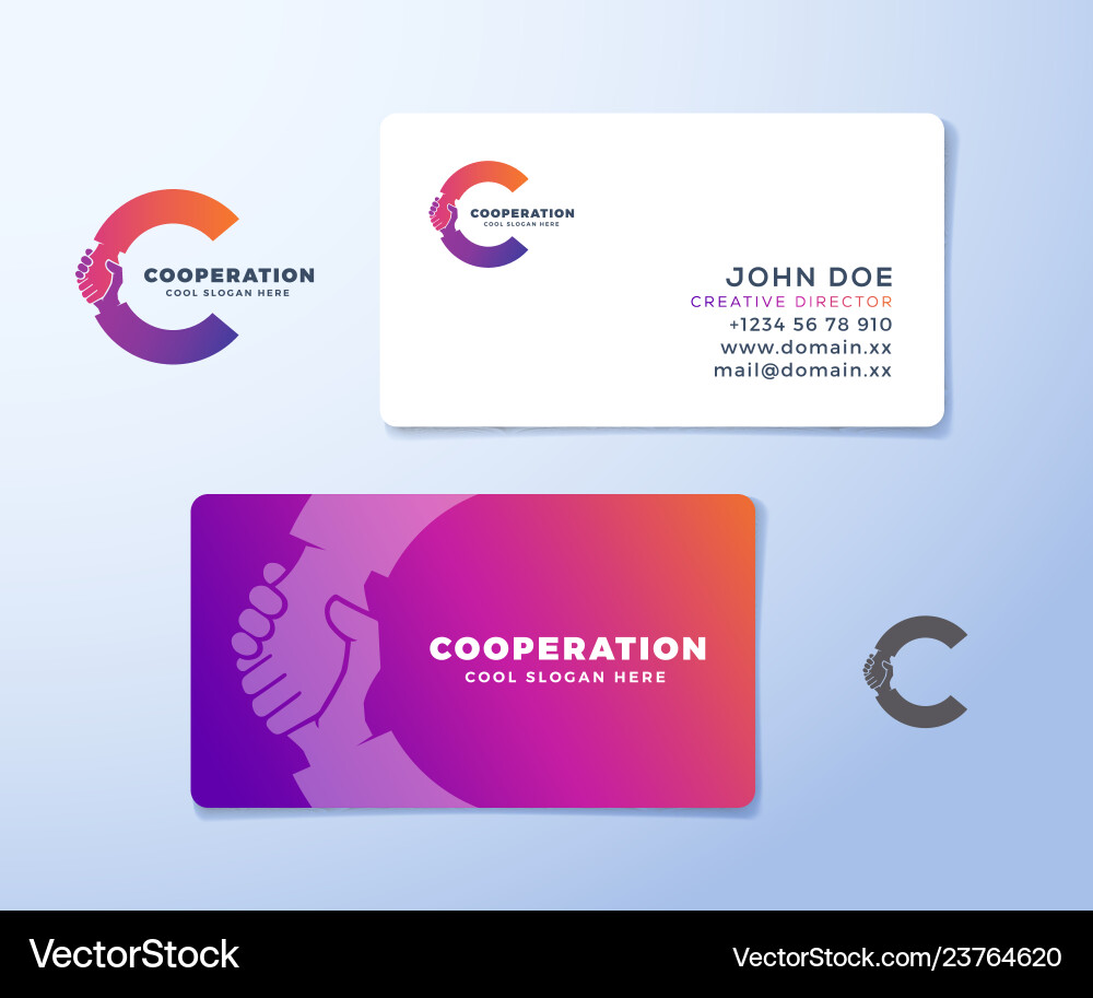 Cooperation abstract logo and business card Vector Image