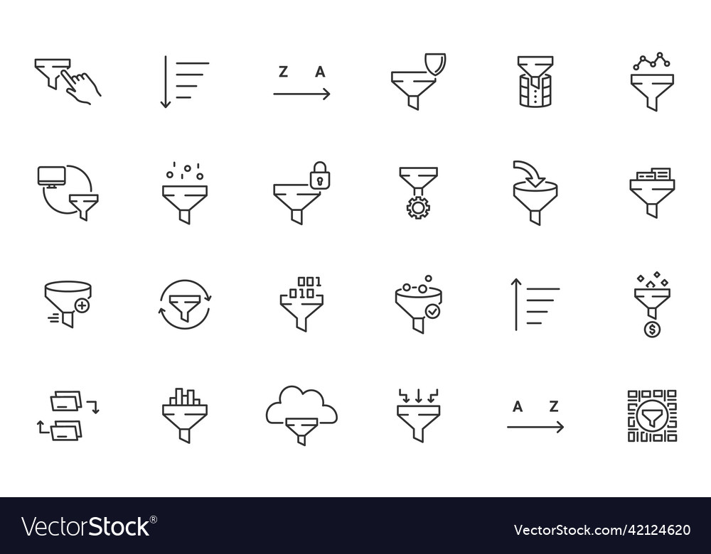Data filter funnel line icon big thin Royalty Free Vector