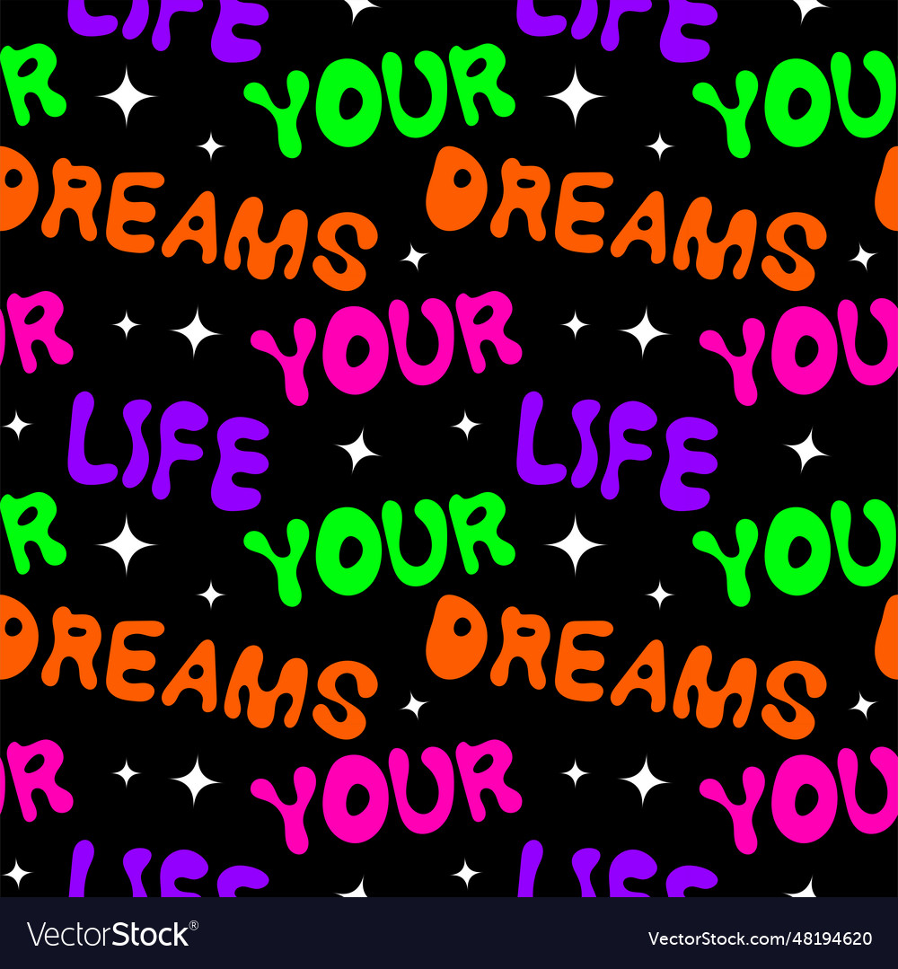 Seamless pattern modern groovy lettering positive Vector Image