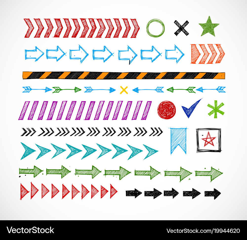 Set of colored doodle arrow dividers pointers Vector Image