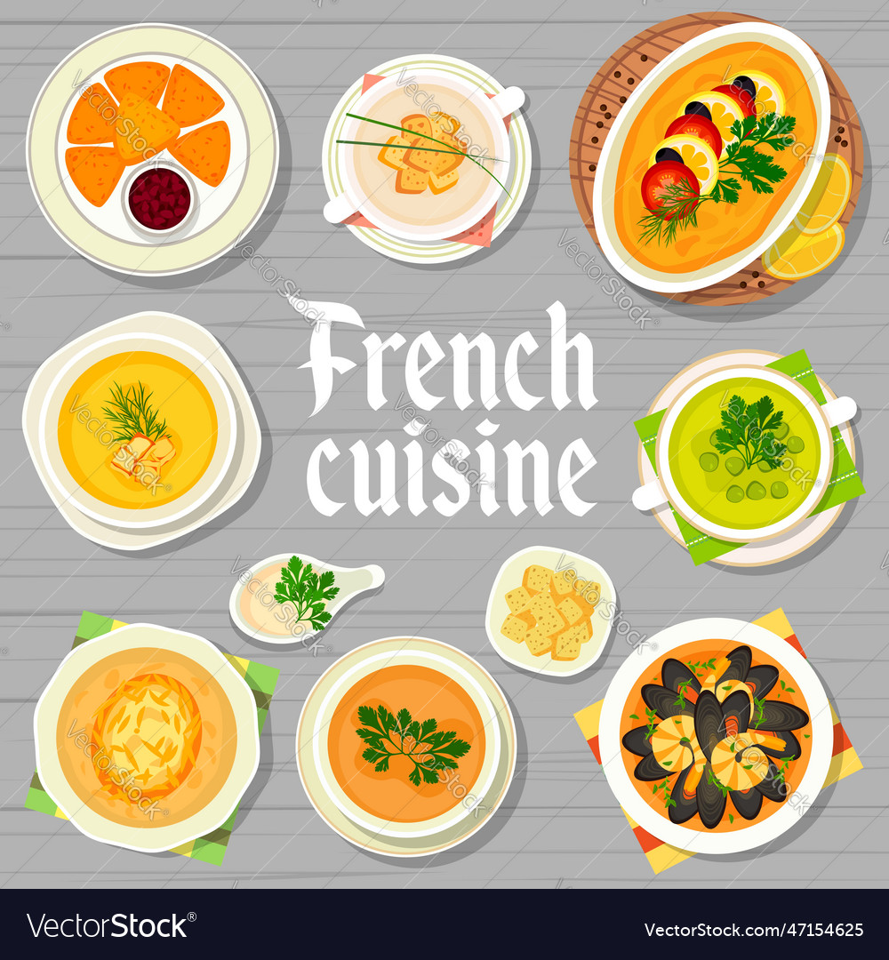 French cuisine restaurant menu cover france food Vector Image