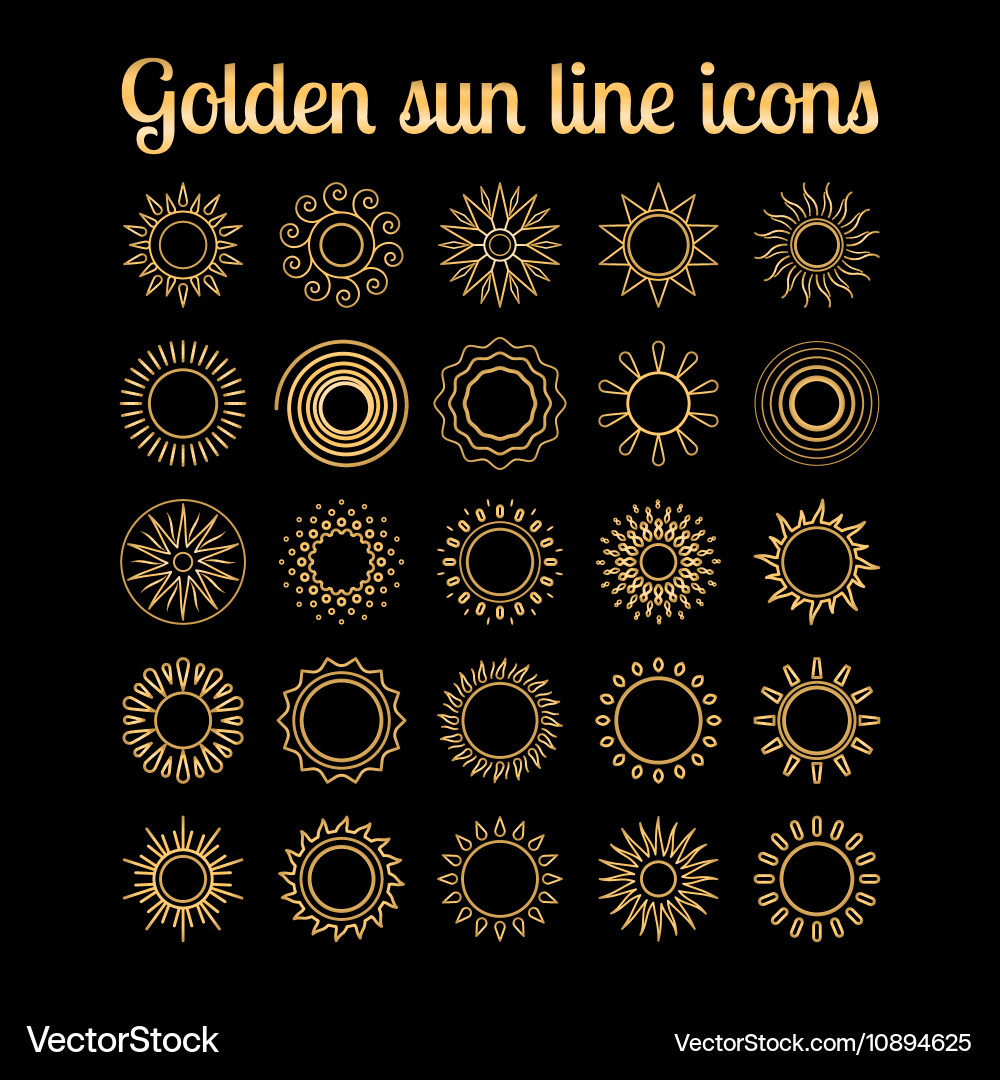 Golden sun thin line icons set Royalty Free Vector Image