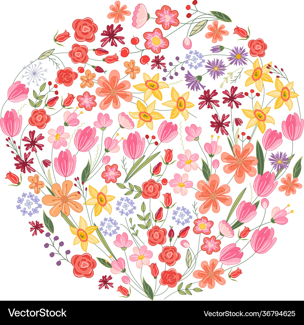 Round template with festive romantic floral Vector Image