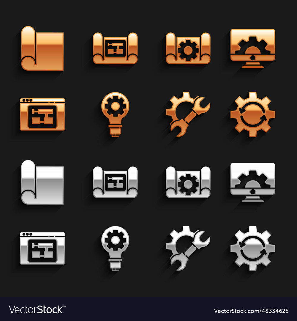 Set light bulb and gear computer monitor Vector Image