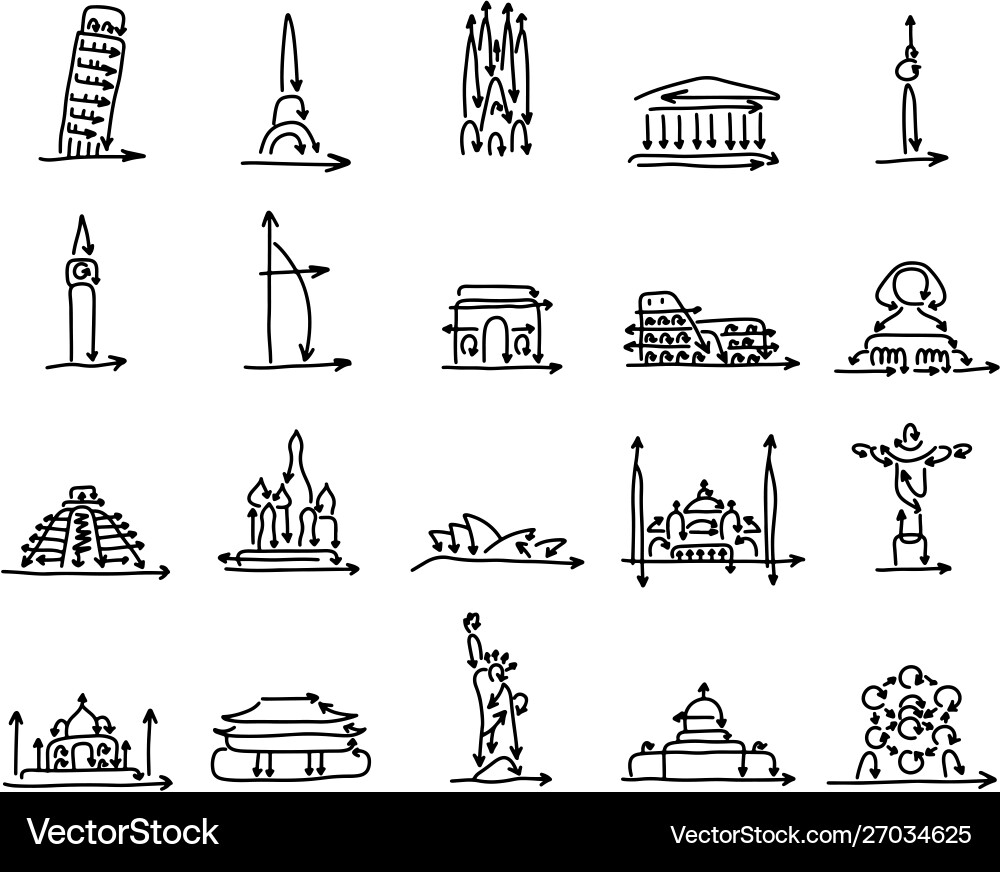Set world landmarks signs made from arrow Vector Image