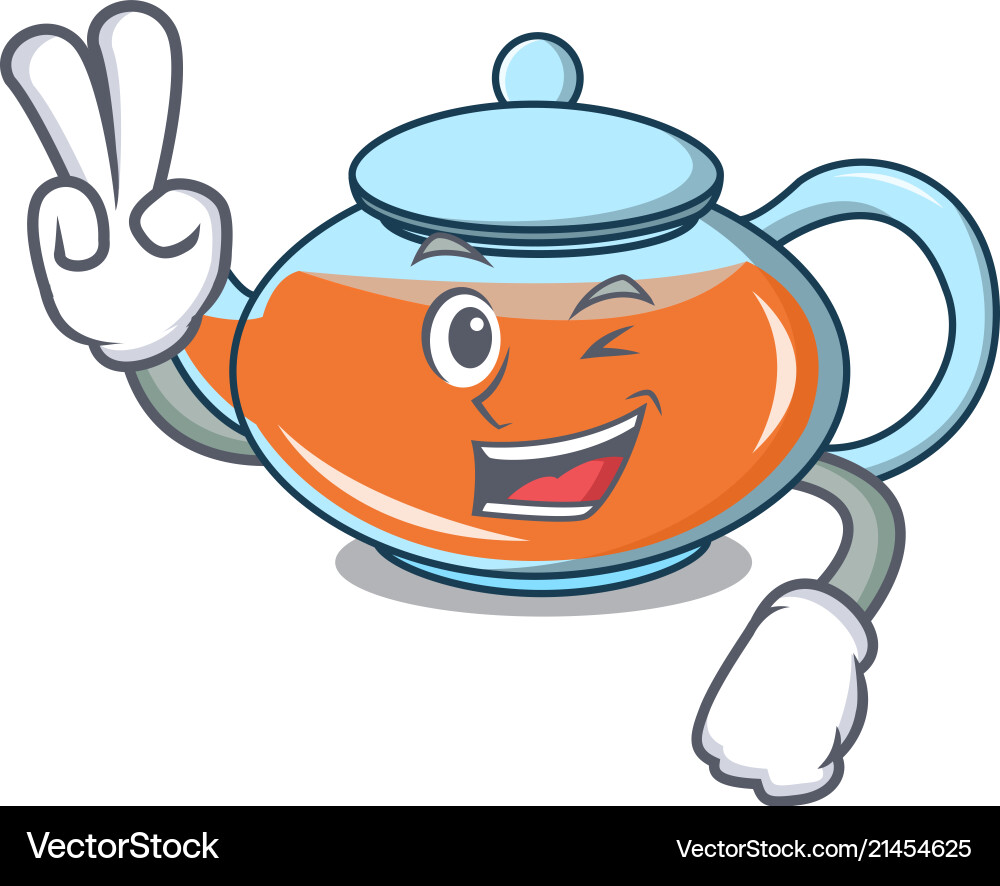 Two finger transparent teapot character cartoon Vector Image