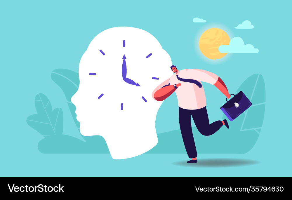 Businessman character hurry at work oversleep due Vector Image