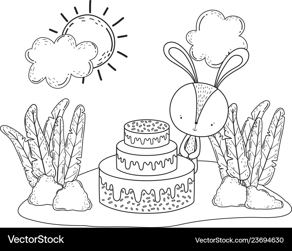 Cute little rabbit with sweet cake Royalty Free Vector Image