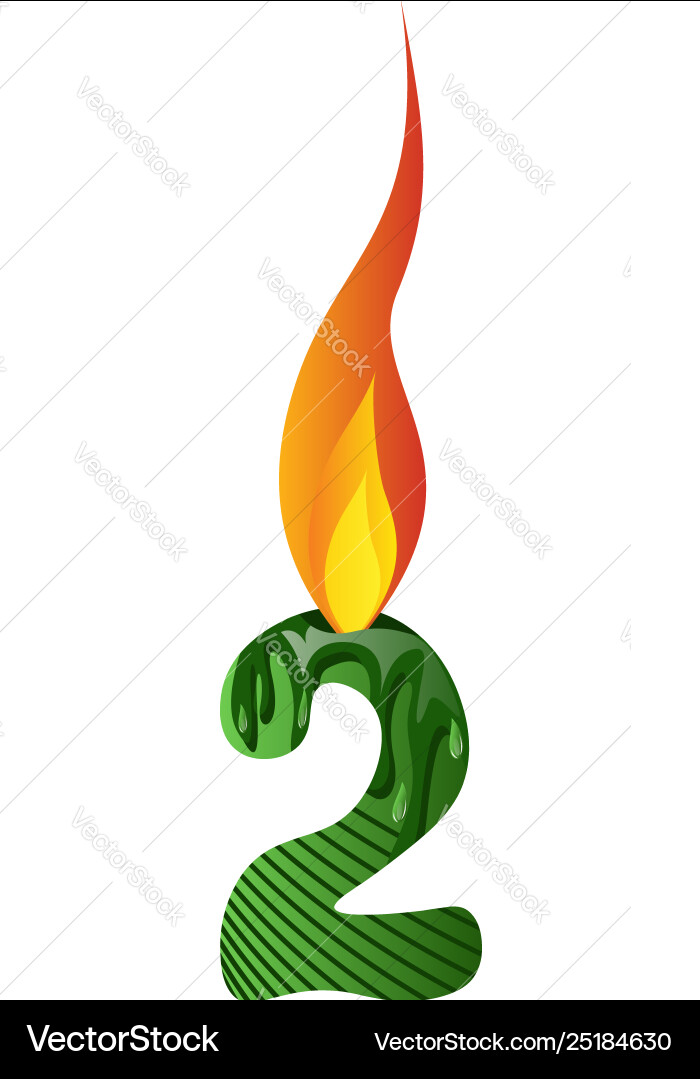 Green number two in flame on white background Vector Image