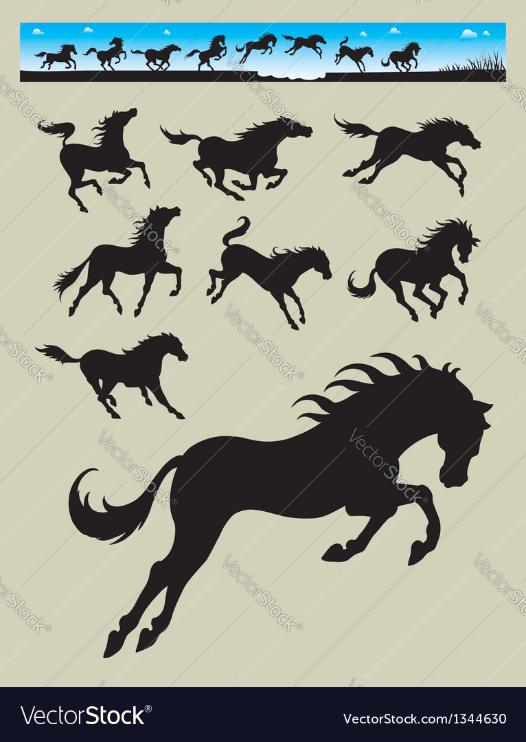 Horse running silhouettes 2 Royalty Free Vector Image Horse running silhouettes 2 Royalty Free Vector Image
