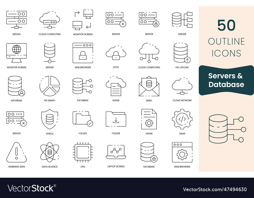 Set Of Servers And Database Icons Thin Outline Vector Image
