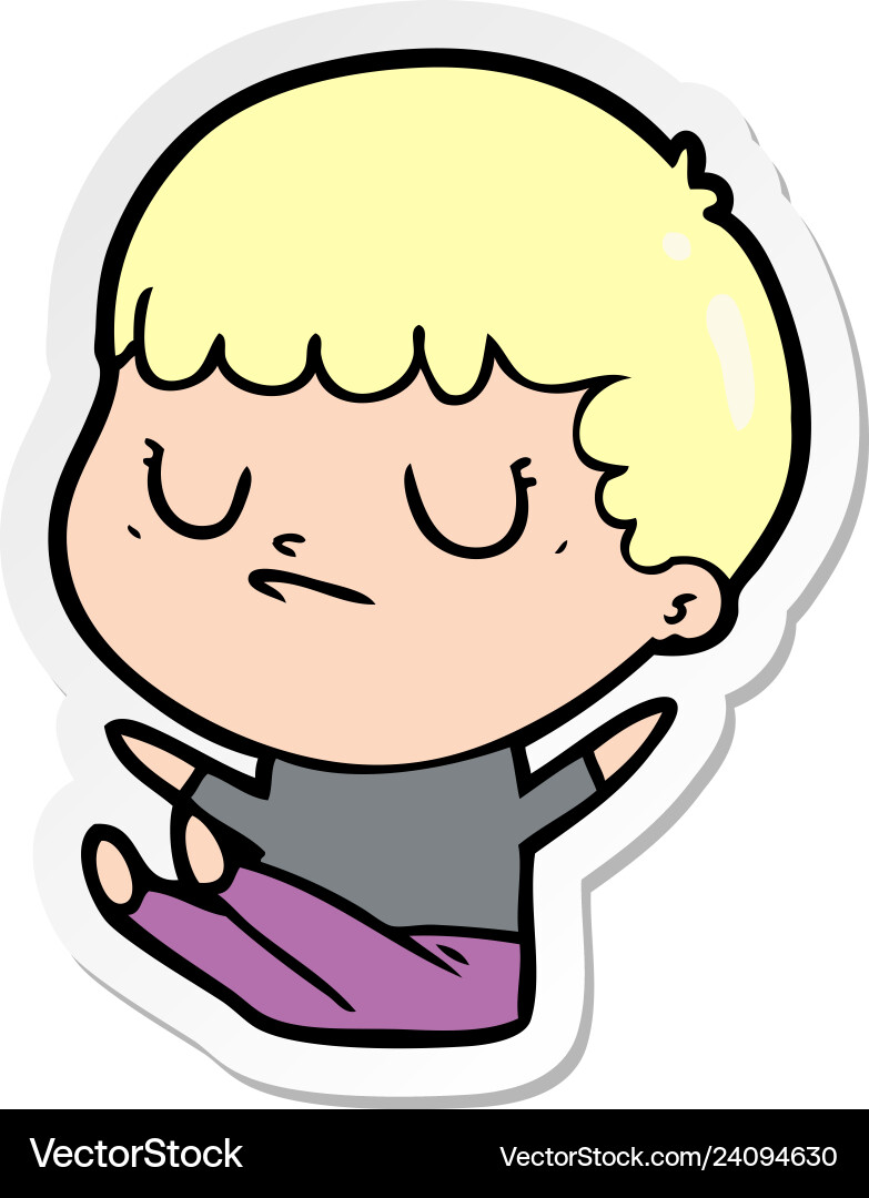 Sticker of a cartoon grumpy boy Royalty Free Vector Image