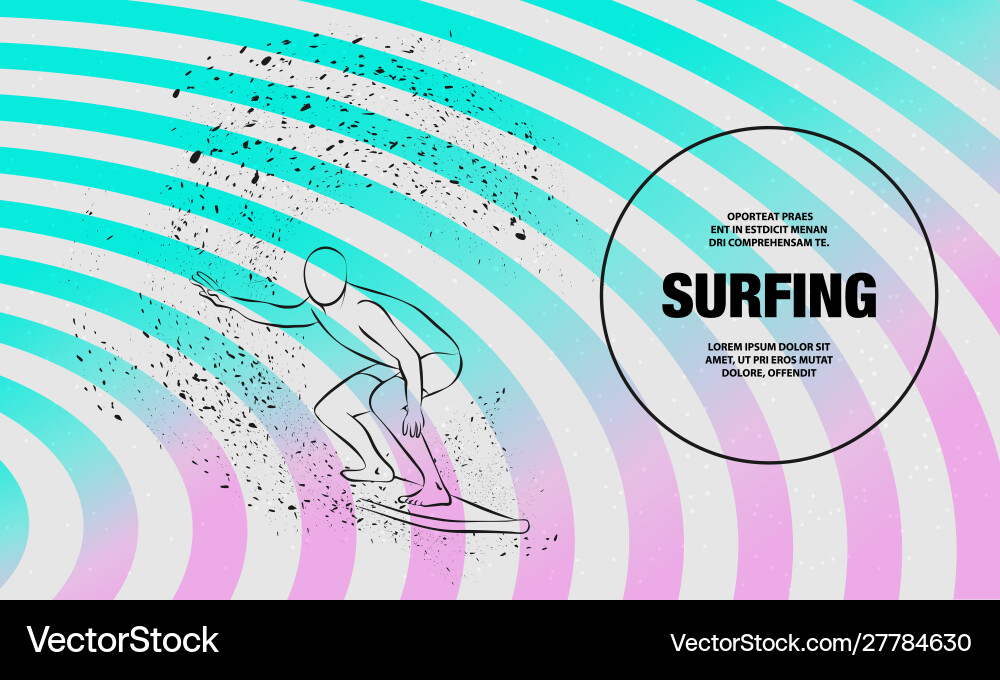 Surfer under wave outline surfing sport Royalty Free Vector