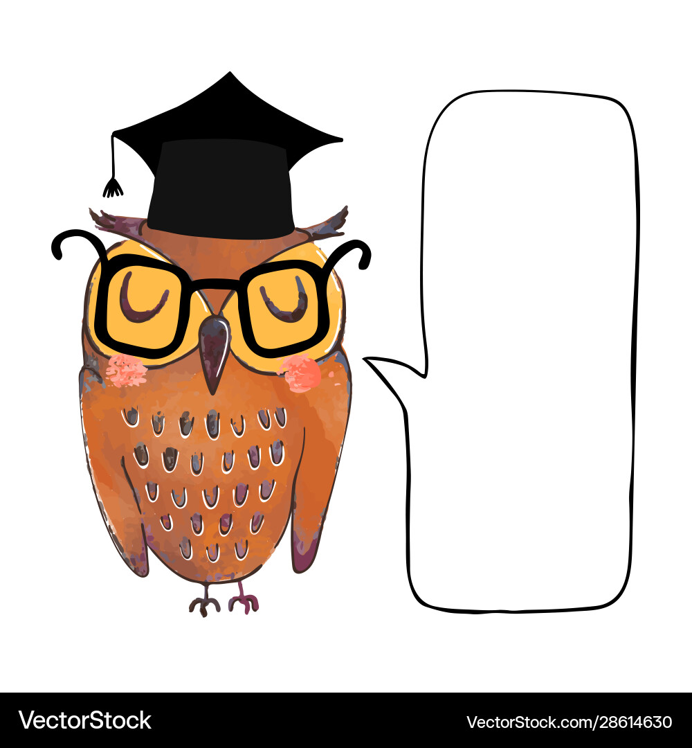 Wise owl in graduate cap and speak buble Vector Image