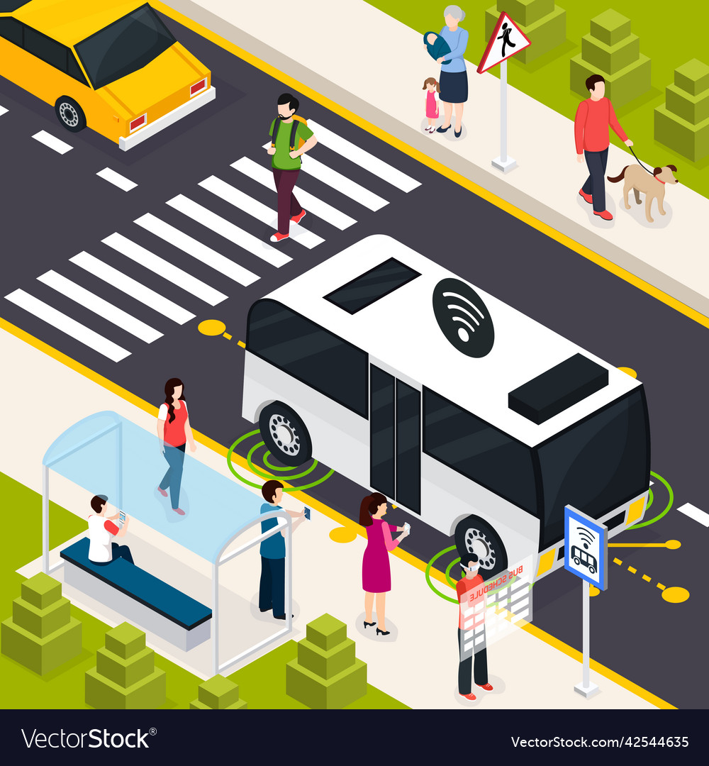 Autonomous vehicle isometric composition Vector Image Autonomous vehicle isometric composition Vector Image
