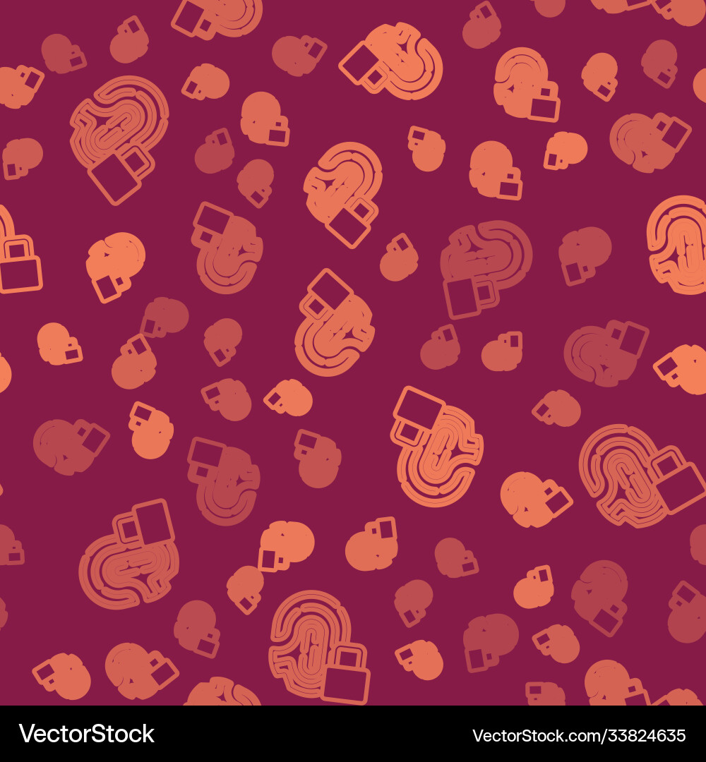 Brown line fingerprint with lock icon isolated Vector Image