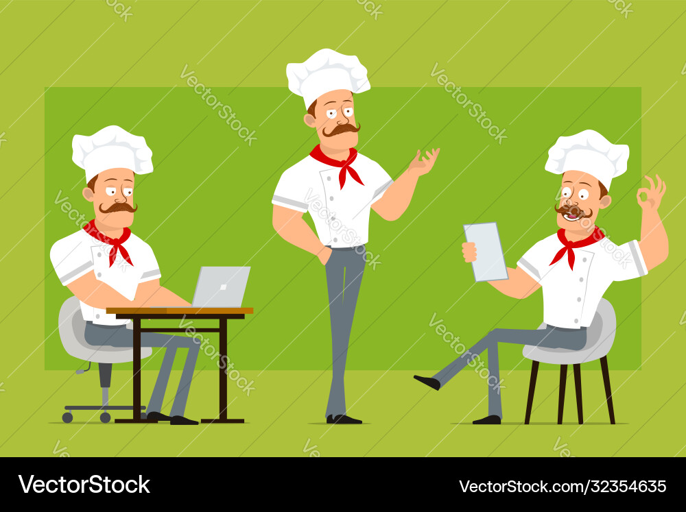 Cartoon flat strong chef cook man character set Vector Image