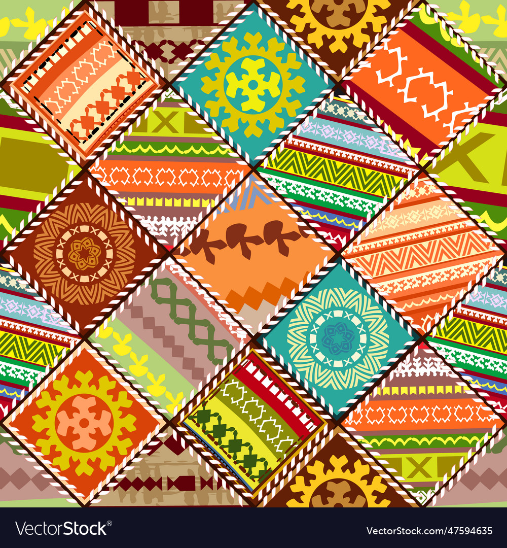 Colorful Patchwork Seamless Pattern For Your Vector Image
