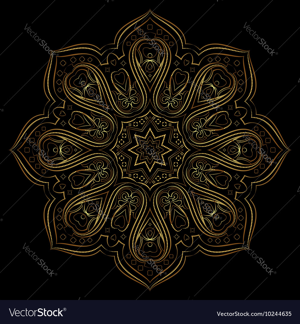 Gold circular pattern on black background Vector Image