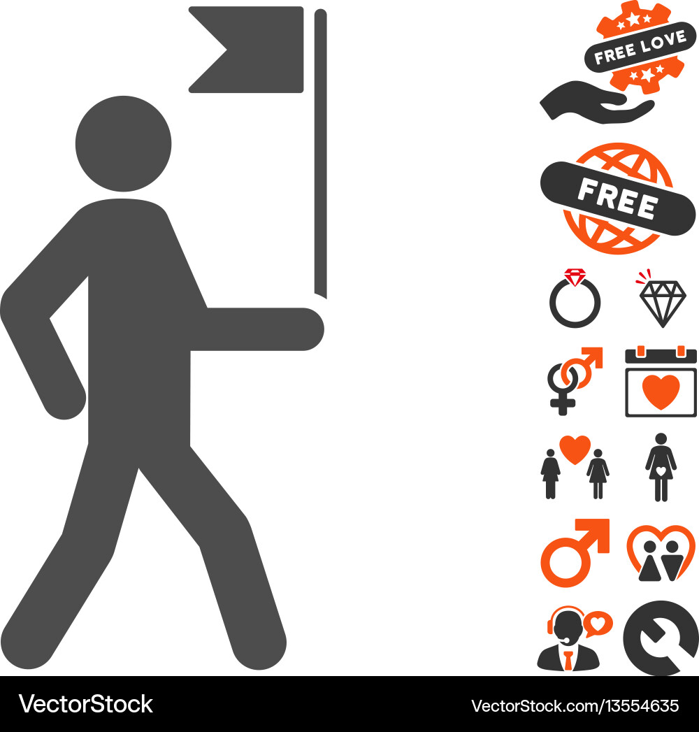 Guide man with flag icon with lovely bonus Vector Image