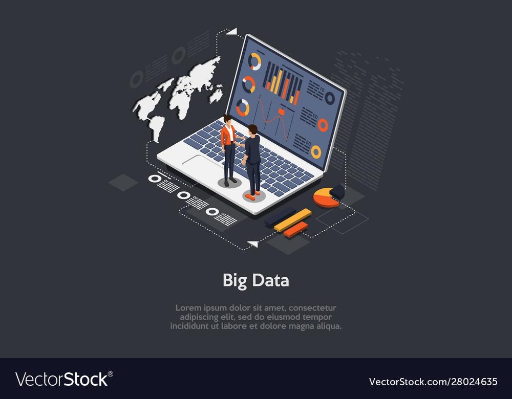 Isometric big data concept data visualization Vector Image